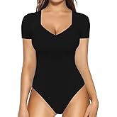 Amazon.com: MANGOPOP Zipper V Neck Sleeveless Short Sleeve Long Sleeve Bodysuit for Women Tops T ...