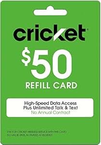 Amazon.com: Cricket Refill Card $50 Cricket Wireless Refill Card $50 ...