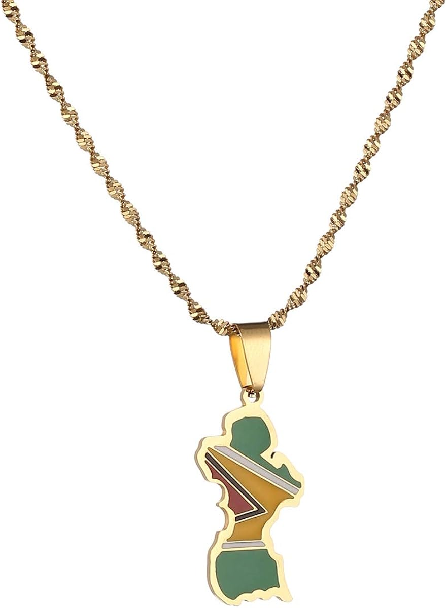Amazon.com: Stainless Steel Guyana Map Flag Pendant Necklace Guayana ...