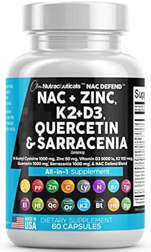 NAC Supplement N-Acetyl Cysteine 1000mg Vitamin D3 K2 Zinc Quercetin ...