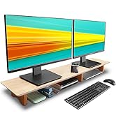 Amazon.com: Aothia Large Dual Monitor Stand Riser, Solid Wood Desk ...