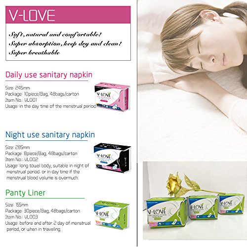 VLOVE All Natural Cotton Pantiliners Without Wings, Patented Nona ...