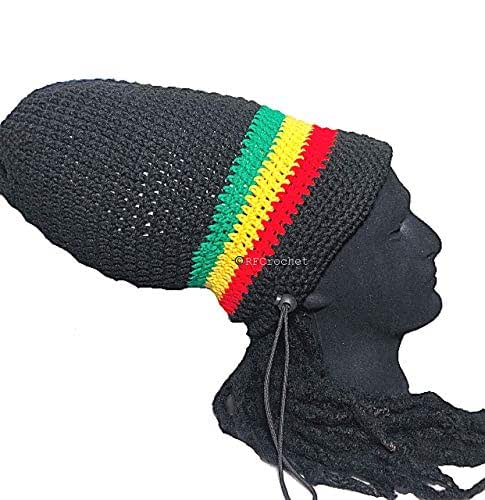 Amazon.com: Black and Rasta Stripe Oversized Crochet Beanie with ...