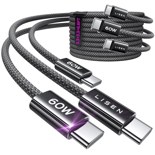 LISEN USBC to USBC Cable 3-Pack, 48 Strand Braided Type C to Type C ...