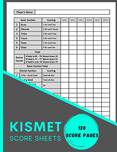 Kismet Score Sheet: Dice Game Scoring Sheet | Scoresheet Record Book ...