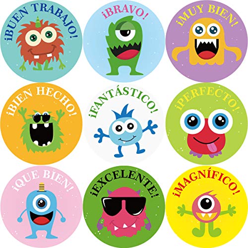200 Funny Monster Sticker for Kids Spanish Reward Stickers Perforated ...