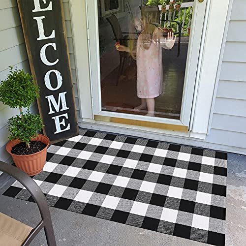 SEEKSEE 100% Cotton Buffalo Plaid Rug 3 x 5 ft Black and White Rug ...