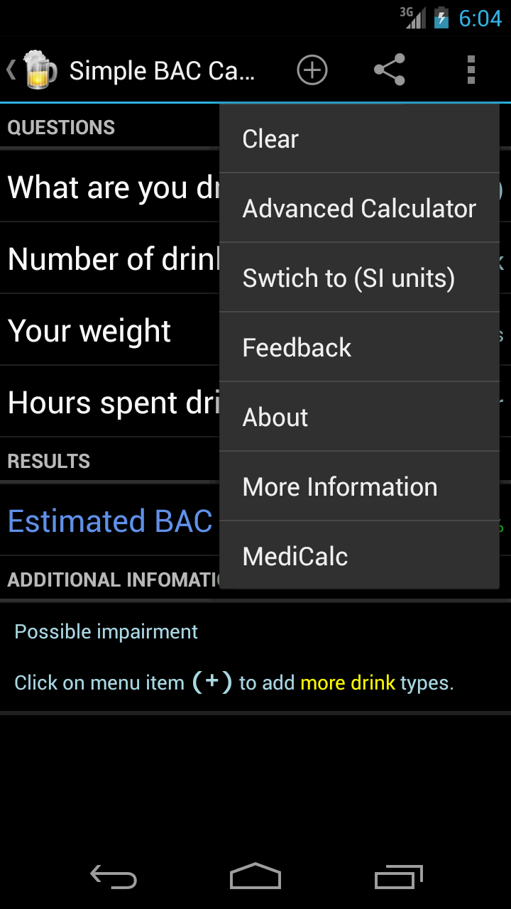 Blood Alcohol Calculator:Amazon.com:Appstore for Android