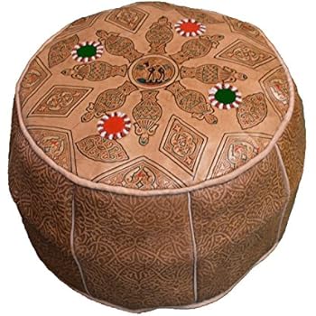 Amazon.com: Moroccan Poof 100% Leather Handmade & Hand Carved ...