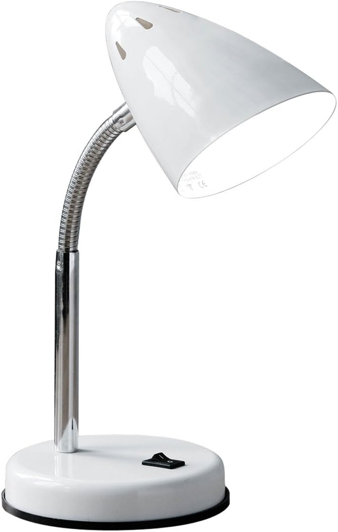 New Luma Flex Desk Lamp White Gloss Chrome Flexible Stem Elegant Style ...