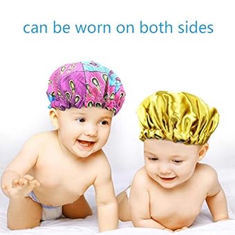 3 Pieces Kids Satin Bonnet Night Sleep Caps, Adjustable Double Layer ...