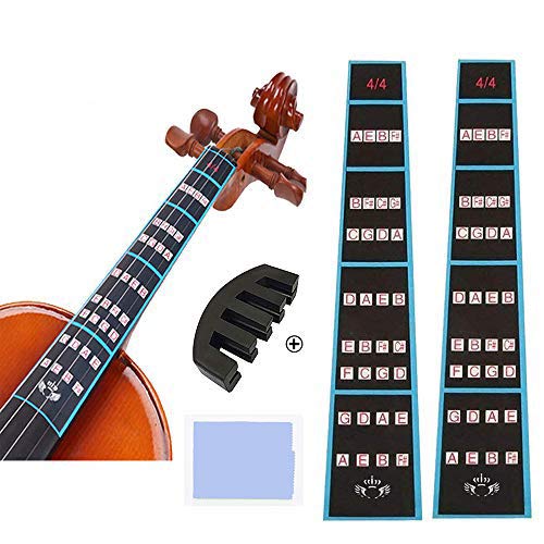 2 Sheets Violin Finger Guide and Rubber Mute Pack, 4/4 Violin Notes ...