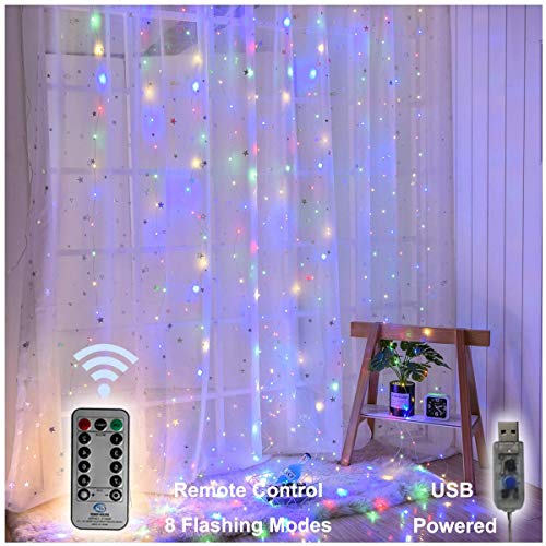 Pooqla Curtain Lights 300 LED, 8 Lighting Modes Multicolor Window ...