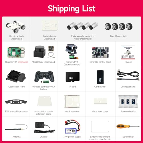 Yahboom Raspberry Pi 5 AI Visual ROS2 Smart Robot Car Kit 2DOF Carmer ...