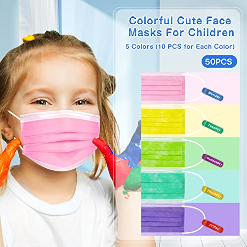 XDX Kids Face Mask Individually Wrapped-50 PCS Disposable Colorful Mask ...