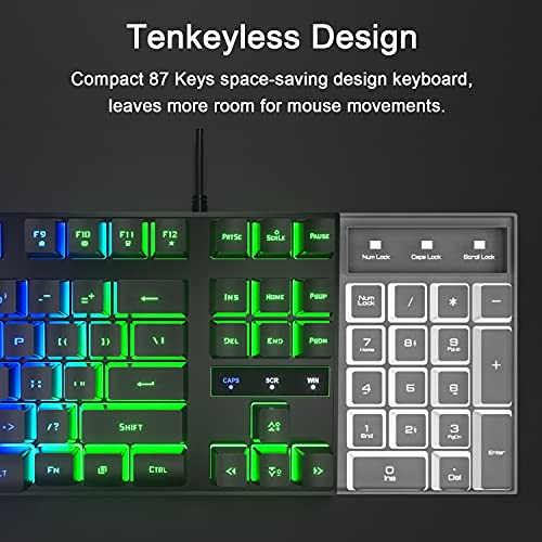 Mftek Rgb Rainbow Gaming Keyboard And Mouse Combo Compact 87 Keys Backlit Computer Keyboard