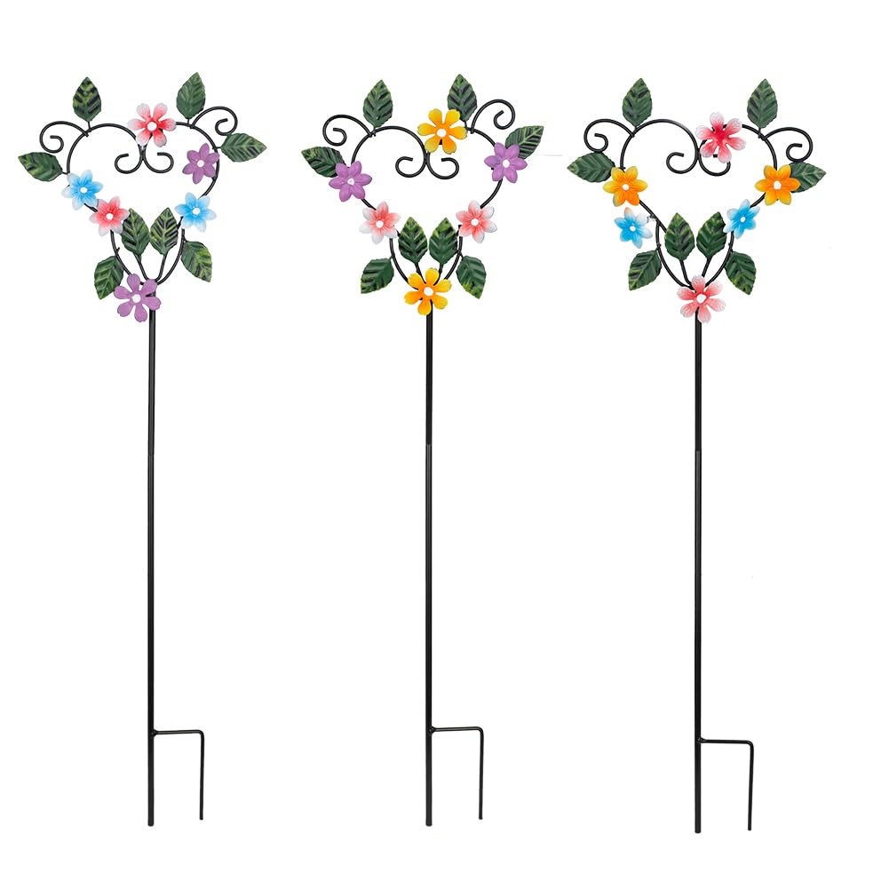 SATHGA Metal Flowers Decorative Garden Stakes, 22.1 ''H Heart Shape ...