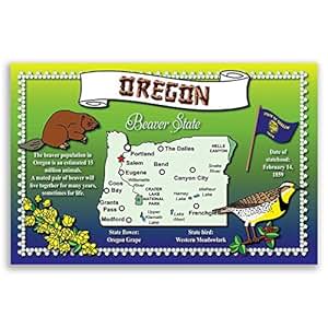 Amazon.com : OREGON STATE MAP postcard set of 20 identical postcards ...