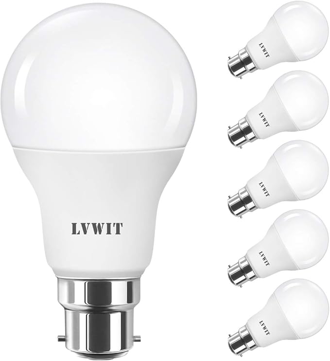 B22 LED Light Bulb, LVWIT A60 2700K Warm White 806Lm, 8.5W Equal to 60W, Not-Dimmable Bayonet ...