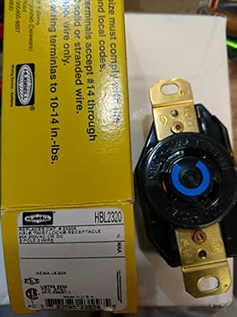 1- Hubbell HBL2320 - NEMA L6-20R Twist Lock Receptacle, Rated 20A, 250V ...