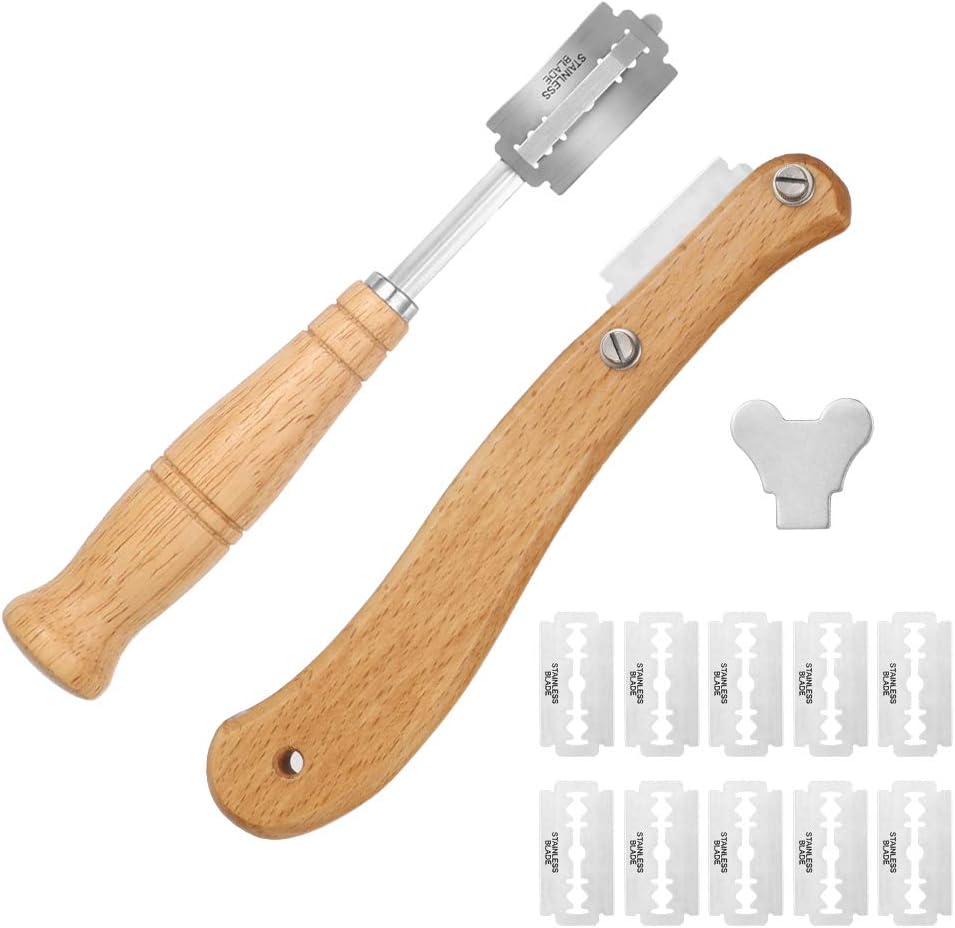 2 Pieces Bread Lame Wooden Handle, Dough Scoring Tool with 10 Pieces ...