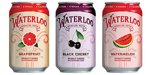 Waterloo Sparkling Water Variety Pack, 12 Fl Oz Cans, Pack of 24, 8 x Grapefruit, 8 x Black ...