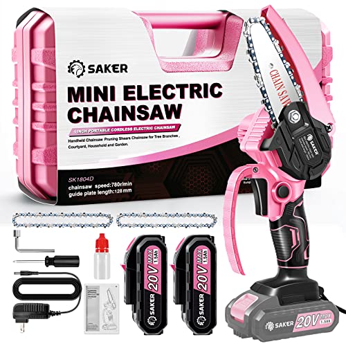 Saker Mini Chainsaw,Portable Electric Pink Mini Chainsaw Cordless ...