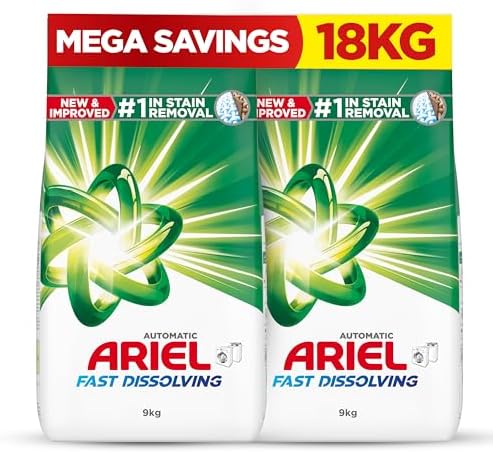 Ariel Fast Dissolving Laundry Detergent Powder, 9 KG x 2, Dual Pack, 18 ...