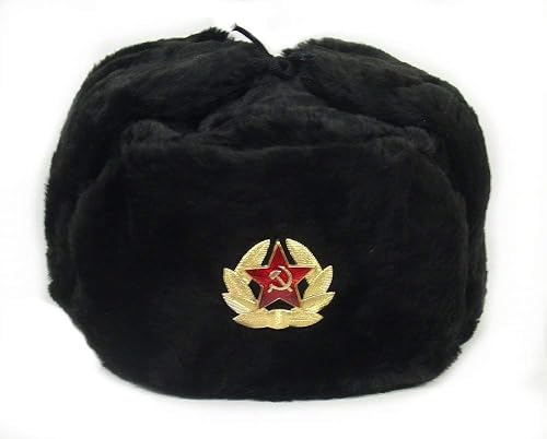 SIBERHAT Russian Soviet Army Fur Military Cossack Ushanka Hat (Black ...
