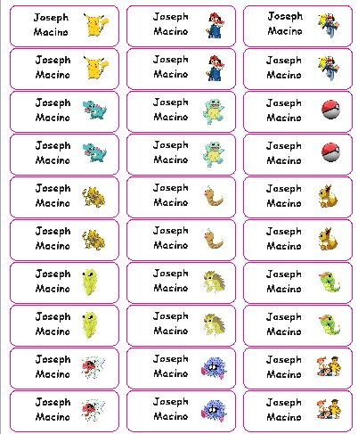 Buy 30 Personalized Waterproof Name Labels Pokemon Personalized Name ...