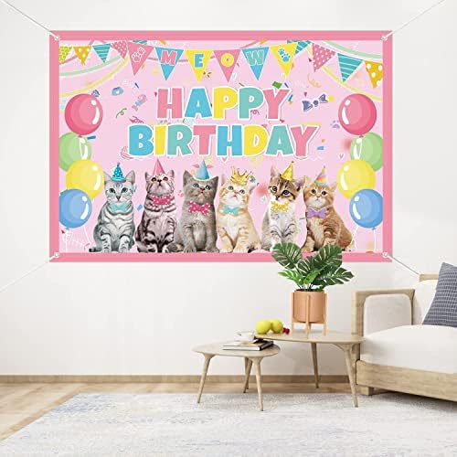 Cat Happy Birthday Backdrop Kitten Photography Background Pet Paw Cat ...