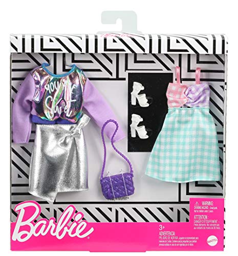 Barbie Fashions 2-Pack Clothing Set, 2 Outfits Doll Include Iridescent ...