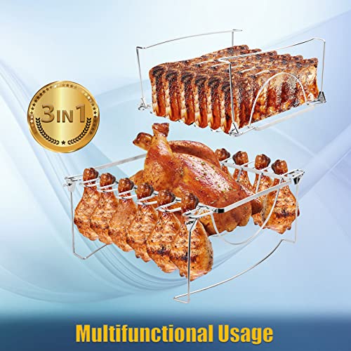 3-in-1 Rib Rack for Smoking & Chicken Leg Rack for Grill - Holds 6 ...