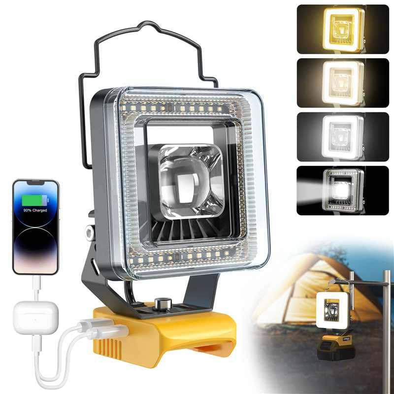 Cordless LED Work Light for Dewalt 20v Battery, LIVOWALNY 60W 6000 ...