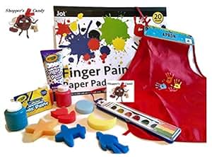 Amazon.com: Finger Paint Washable Kids Art Set Smock Paper Pad Sponge ...