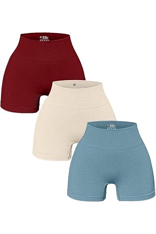 Women's 3 Piece Yoga Shorts Ribbed Seamless Workout High Waist Athletic ...