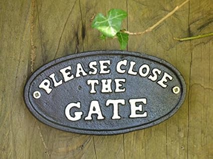 Vintage Cast Iron Garden Gate Signs Metal Hand Painted Novelty Wall ...