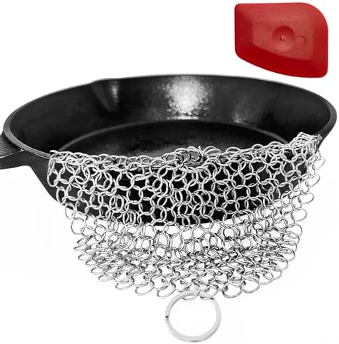 Cast Iron Cleaner +Pan Scraper - Chain Mail Scrubber Cast Iron - Round ...
