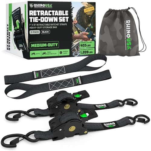 Rhino USA Retractable Ratchet Straps (2-Pack) - 1 Inch x 10 Feet (1 ...