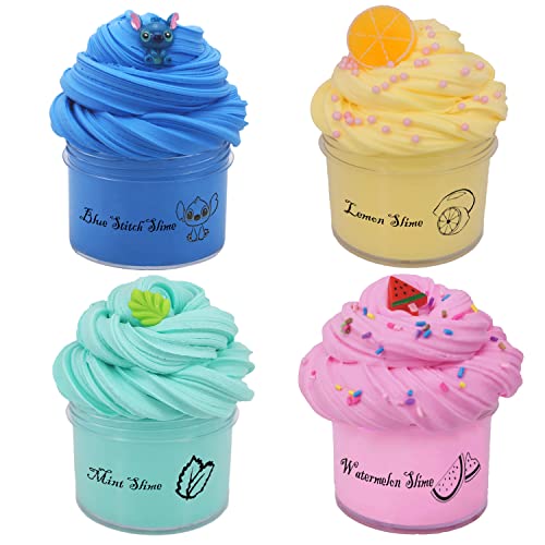 4 Packs Butter Slime,Yellow Lemon,Blue Stitch,Pink Watermelon and Mint ...