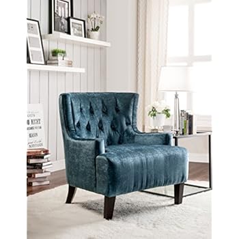 Amazon.com: Iconic Home Hemingway Modern Tufted Teal Velvet Accent ...