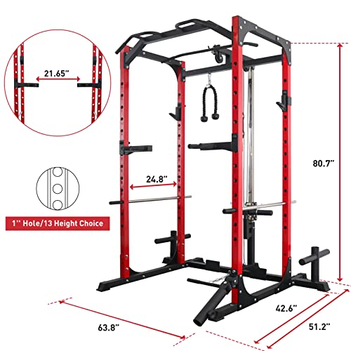 Mikolo Power Cage with LAT Pulldown System, 1200LBS Capacity Power Rack ...
