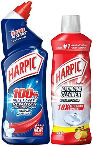 سعر Harpic Toilet Cleaner Liquid Limescale Remover Original, 750 ml with Bathroom Cleaner, Lemon ...