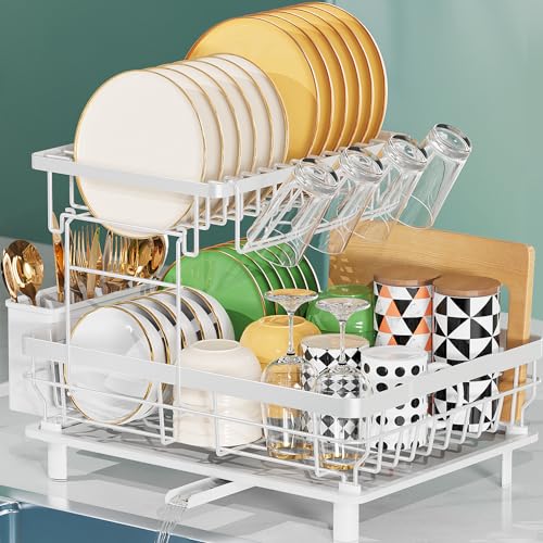 LIONONLY 2 Tier Dish Drying Rack, Larger Capacity Dish Drying Rack for ...