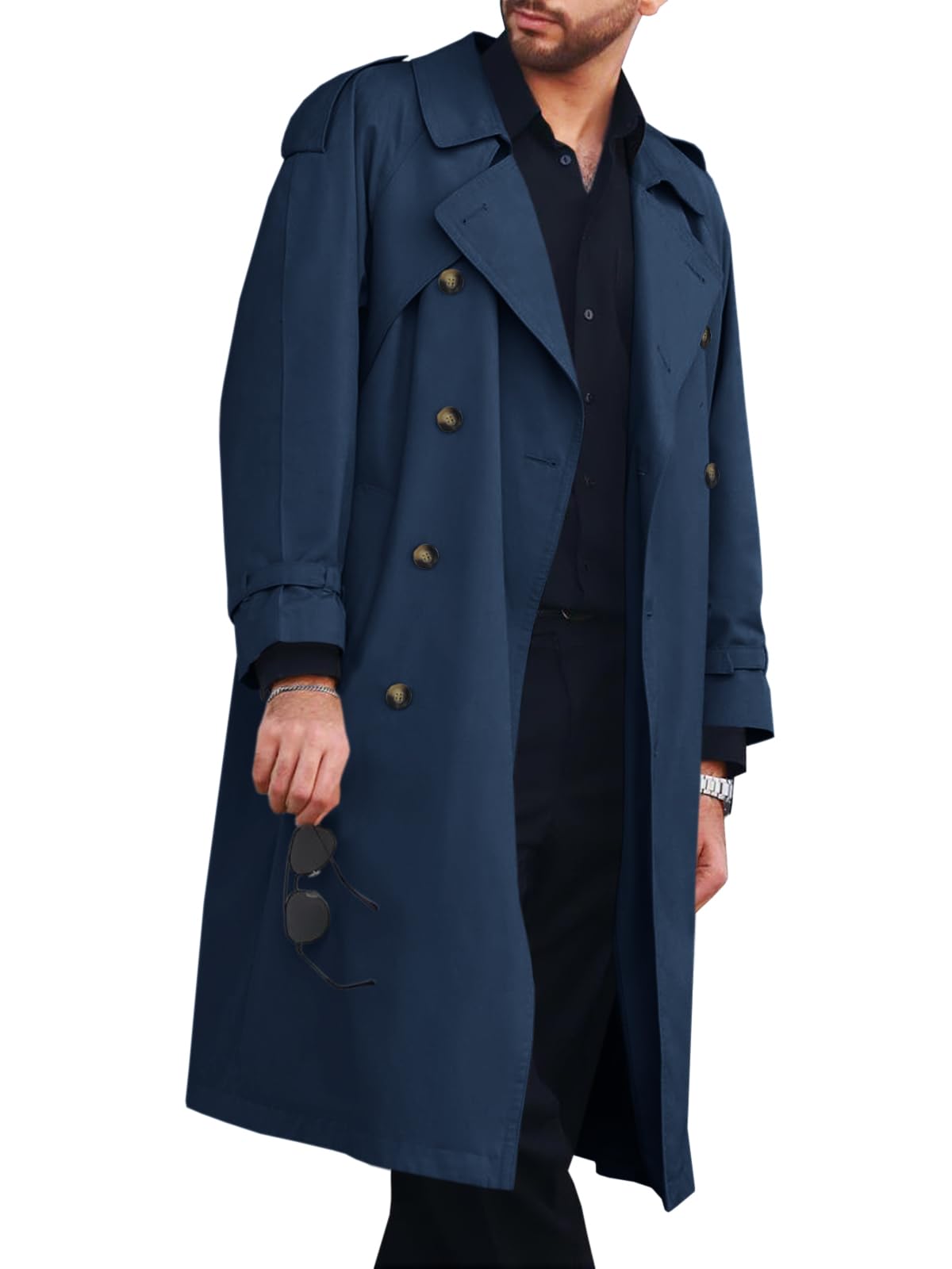 Runcati Mens Trench Coat Double Breasted Long Jacket Casual Windbreaker ...