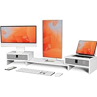 White Monitor Stand Riser-2 Pack,Wood 2 Tier Adjustable Monitor Stand ...