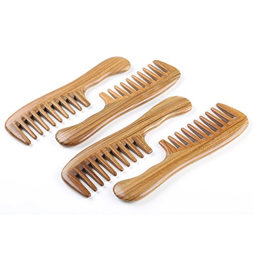 Breezelike Sandalwood Hair Comb - No Static Handmade Wide Tooth Comb - Natural Wooden Detangling ...