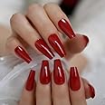 Amazon.com: Gorgeous Red Press on Ballet False Nails Long Ruby-red ...