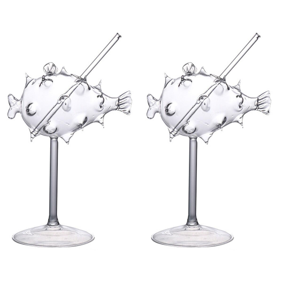 Healeved 2pcs Puffer Fish Cocktail Glass Fish Shaped Wine Glass Glasses ...