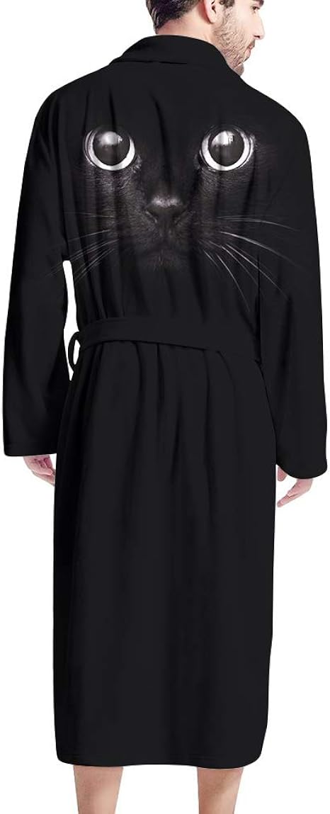 Amazon.com: POLERO Funny Black Cat Bathrobe with Pocket Gift Bath Robe ...